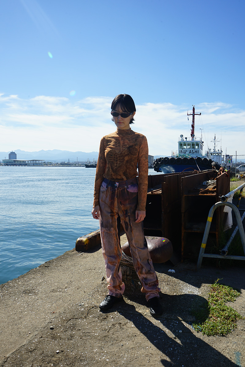 Rust Print Denim Pants